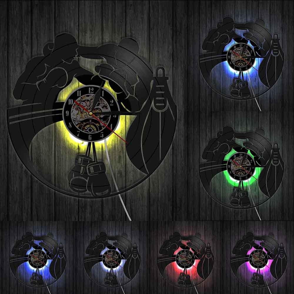 Boxing Home Decor Wall Clock Boxing Gloves Punching Bag Infighters ...