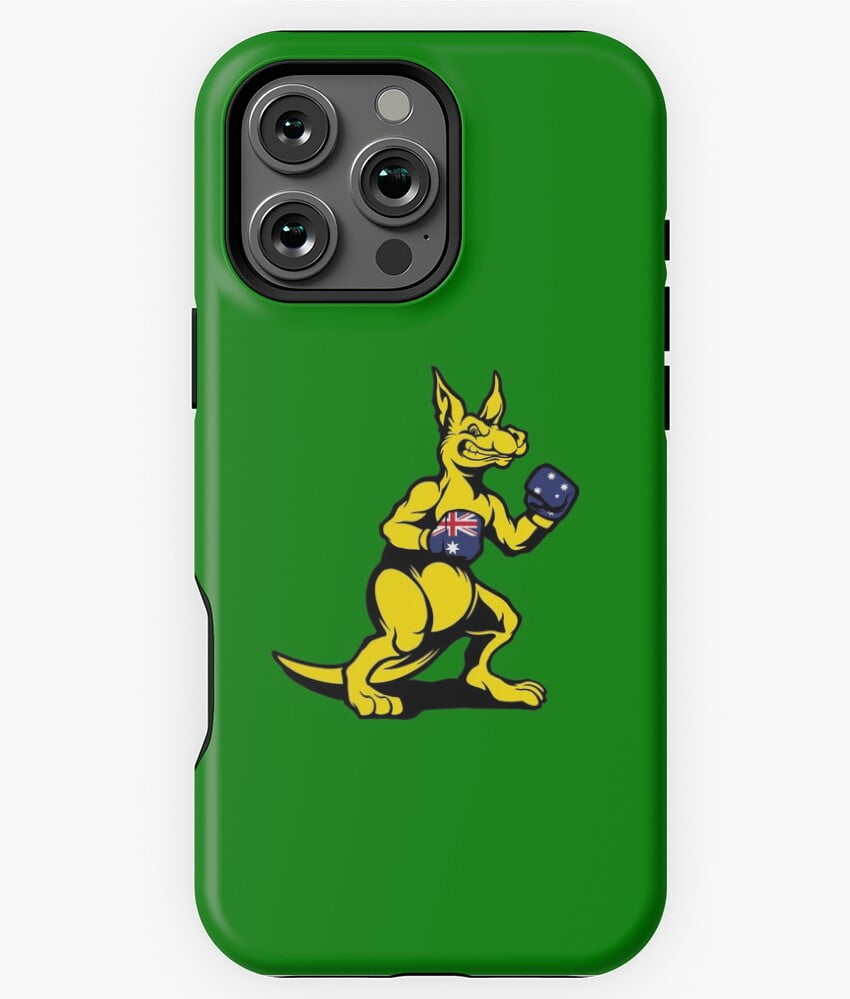 Boxing Kangaroo Australian Green Gold Phone Case for iPhone 16 15 14 13 ...