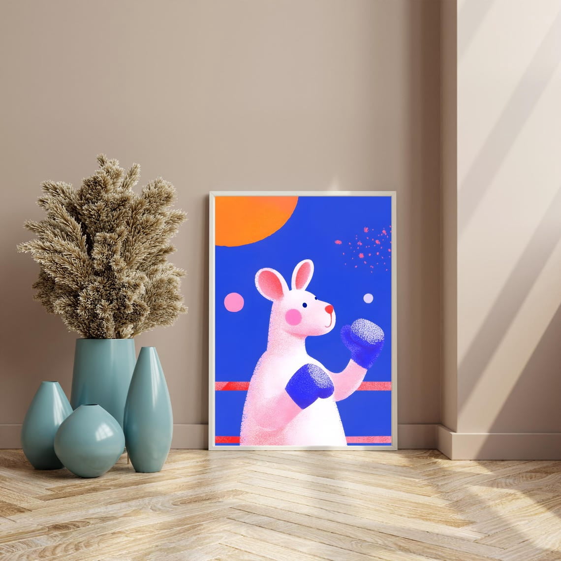 Boxing Kangaroowhimsical Animal Poster, Vibrant Kangaroo Cute Nursery ...