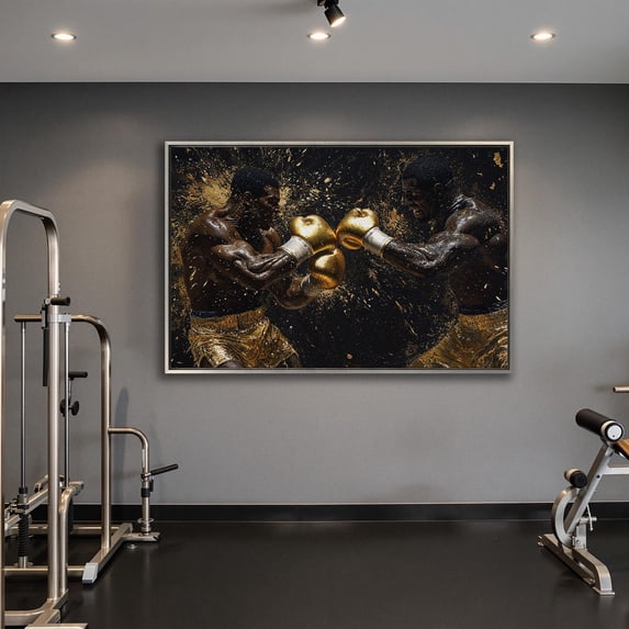 Boxing Legends Art: Abstract Gold & Black Gym Decor, Stretched Canvas ...