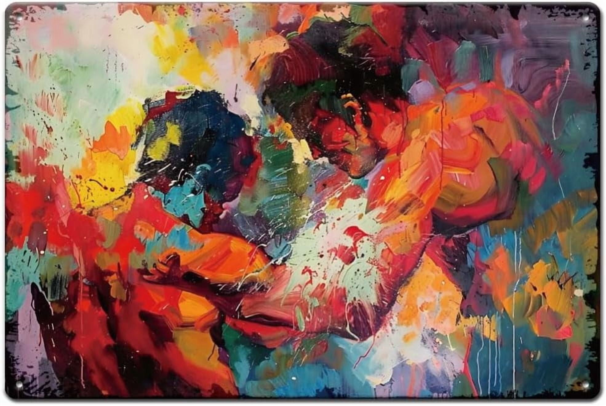 Boxing Metal Signs Boxing Oil Painting Tin Sign Colorful Sports Metal ...