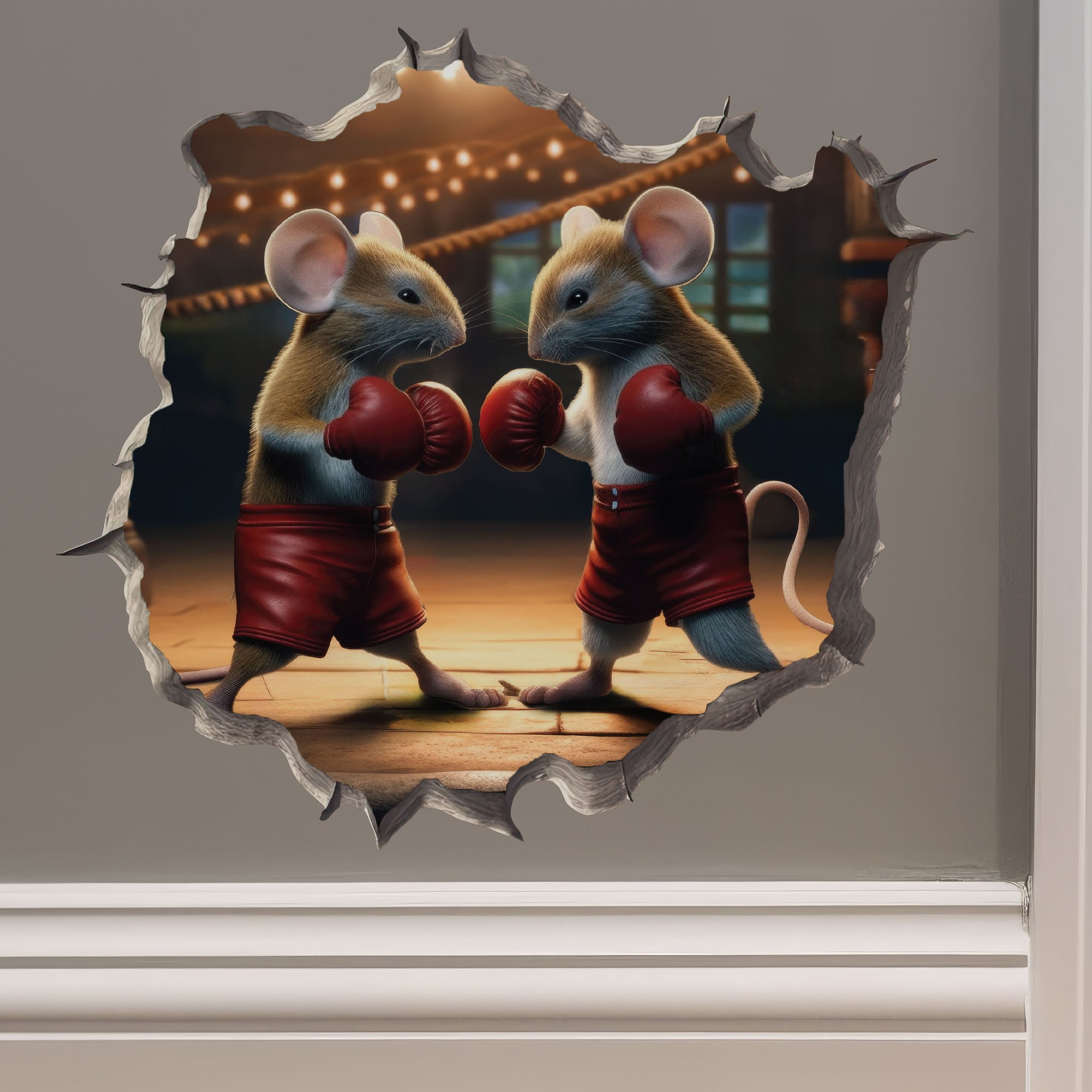 Boxing Mice in Mouse Hole Decal - Mouse Hole 3D Wall Sticker - Walmart.com