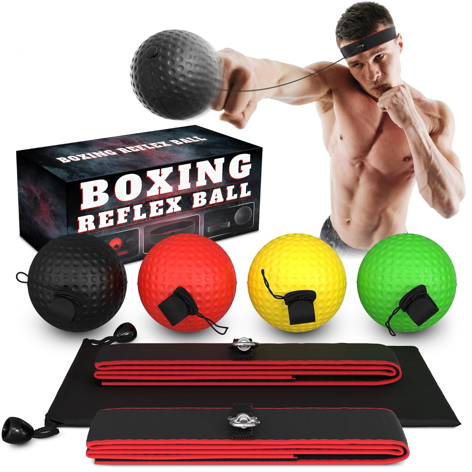 Boxing Reflex Ball Set with 4 Difficulty Balls & 2 Adjustable Headbands ...