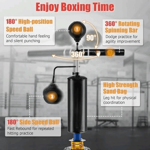 Boxing Speed Trainer, Freestanding Punching Bag 360° Spinning Bar with 2 Reflex Speed Balls ...