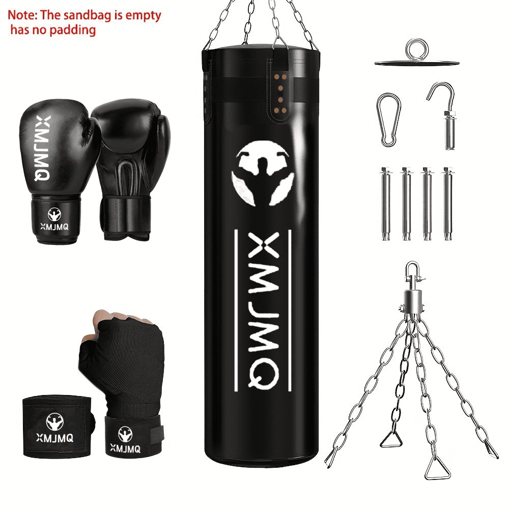 Boxing sandbag (unfilled), hanging boxing sandbag with boxing gloves ...