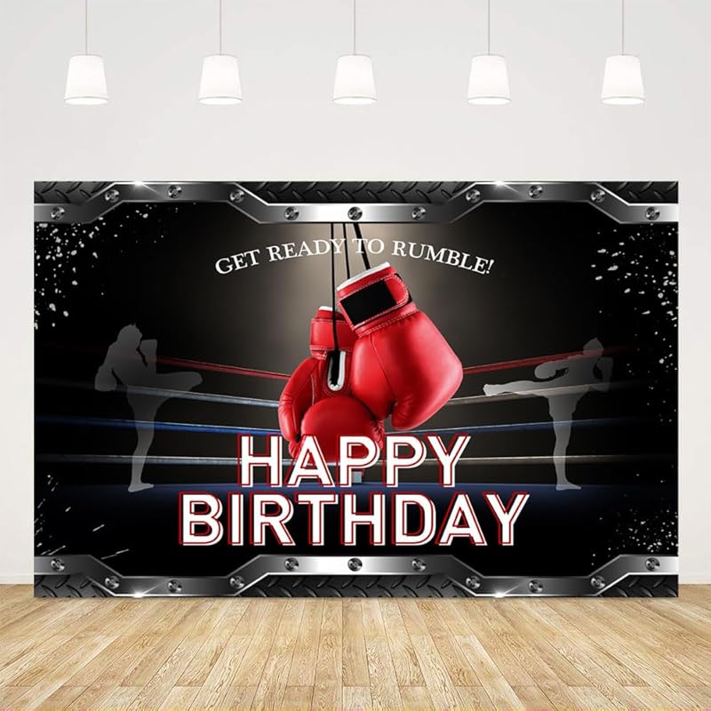 Boxing-themed Happy Birthday Backdrop for Boys Black Birthday Party ...
