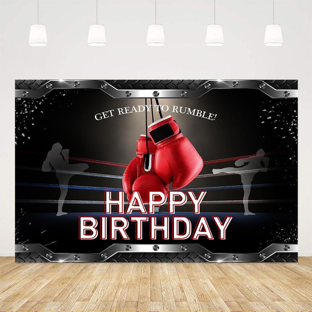Boxing-themed Happy Birthday Backdrop for Boys Black Birthday Party ...