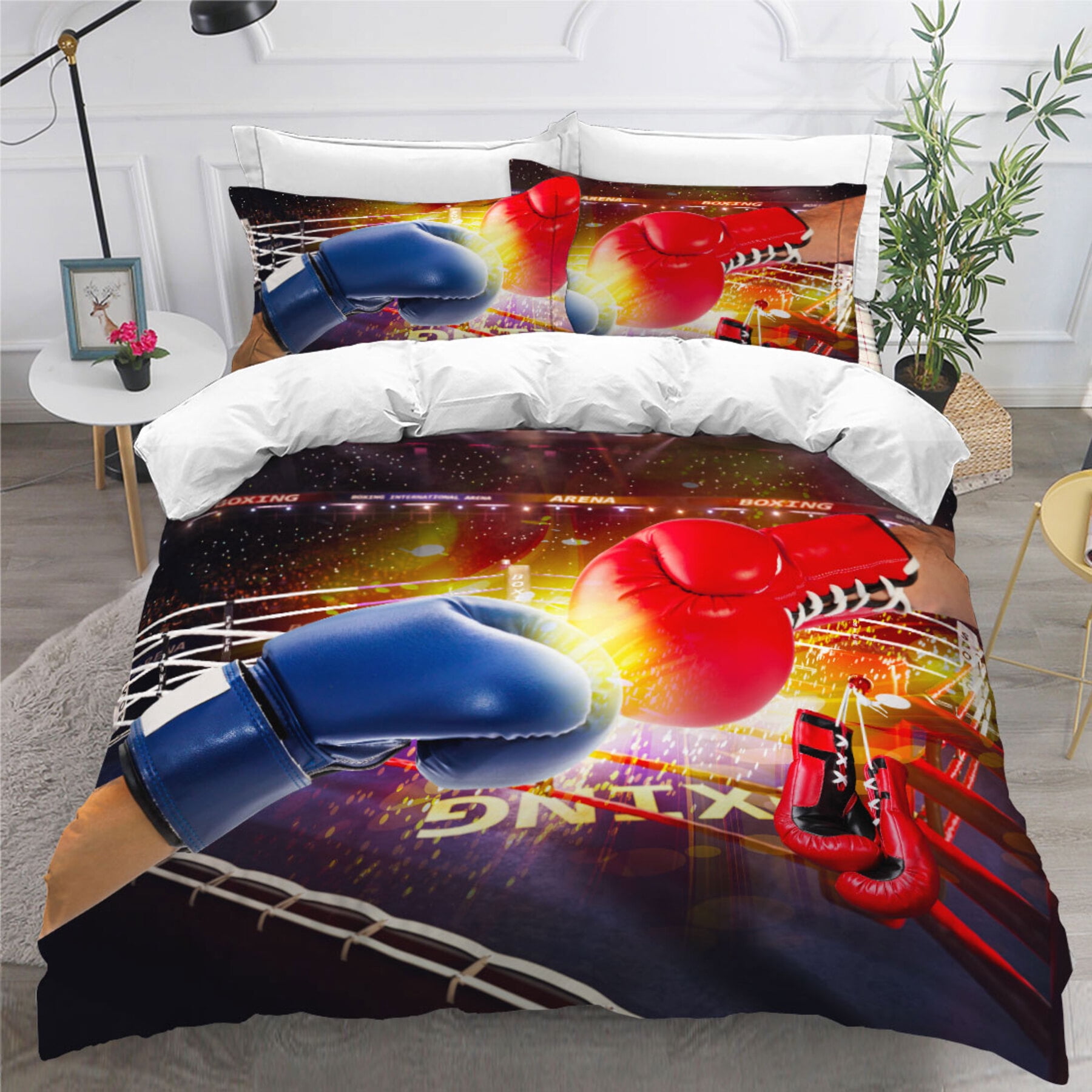 BoxingThemed Bedding Set with Duvet Cover & Pillowcases Vibrant Gloves ...