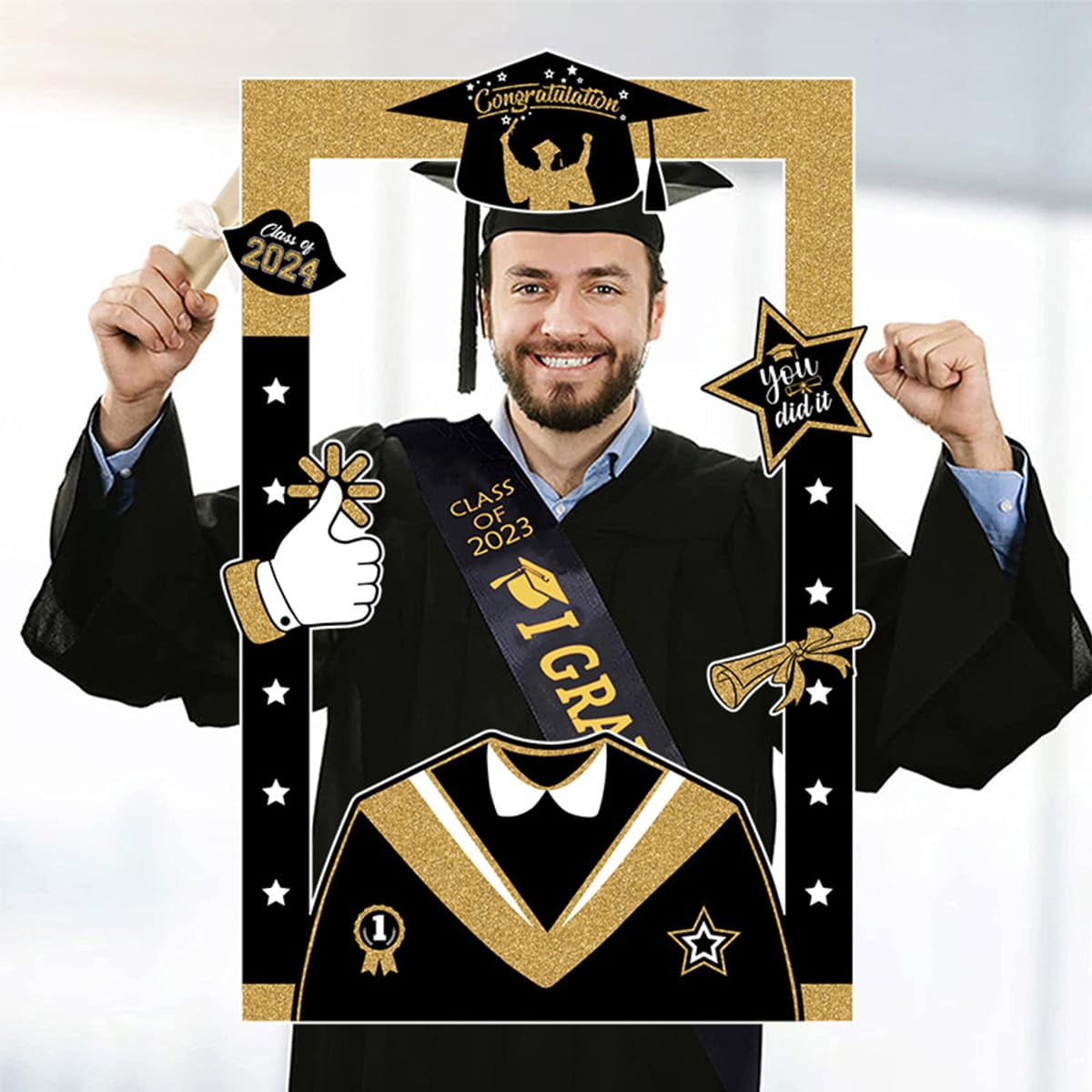 Boxkat 2024 Graduation Photo Props Frame Black and Gold College ...
