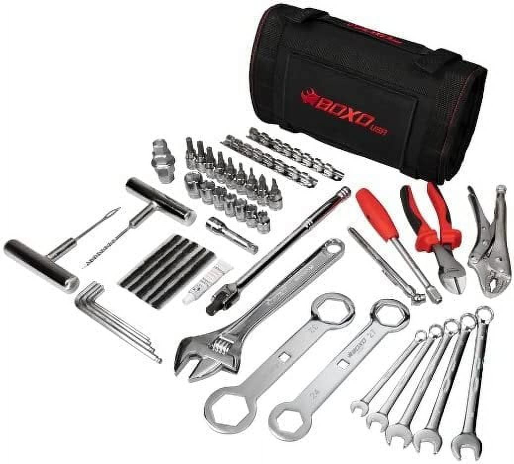 Boxo USA Adventure Motorcycle Tool Kit - 40-Piece Compact Tool Roll ...