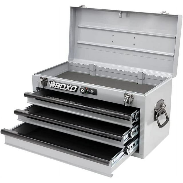 Boxo USA Hand Carry Tool Box 3-Drawer Heavy Duty Steel Toolbox with ...