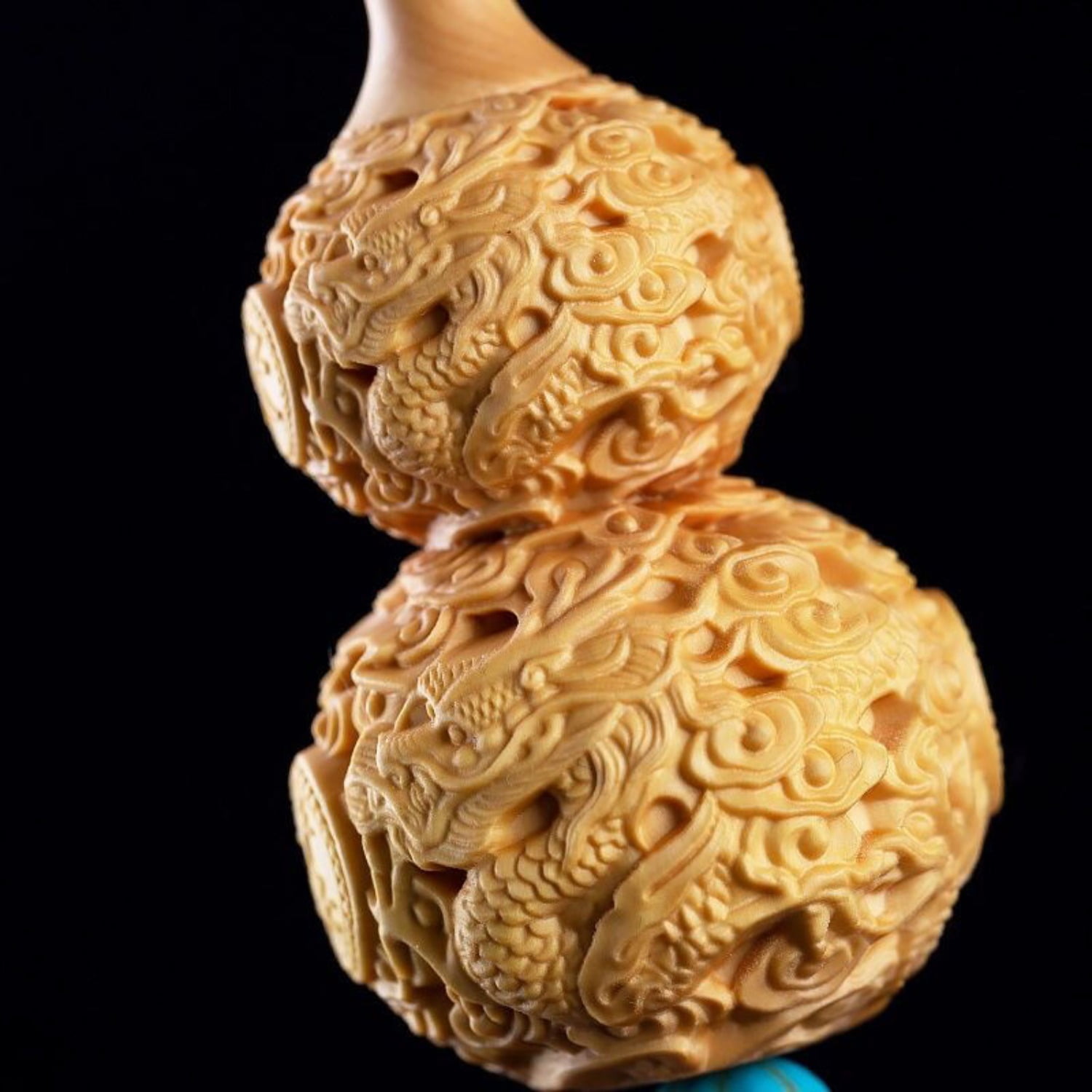 Boxwood Carved Dragon Gourd Pendant Relief Amulet Handheld Ornament ...