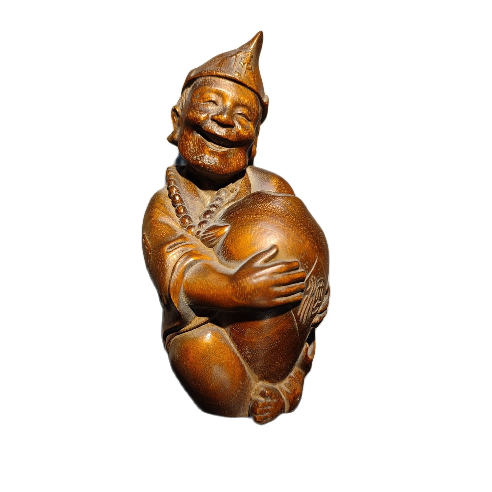 Boxwood Carved Wooden Happy Buddha Statue Wood For Home Decor Monk ...