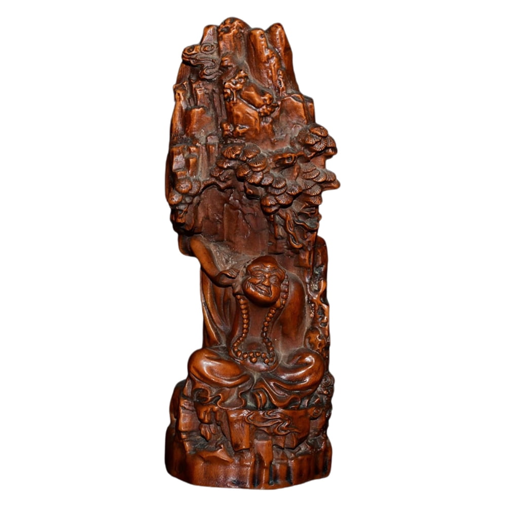 Boxwood Figurine Wooden Buddhist Monk Covering Ears Carved Oriental ...