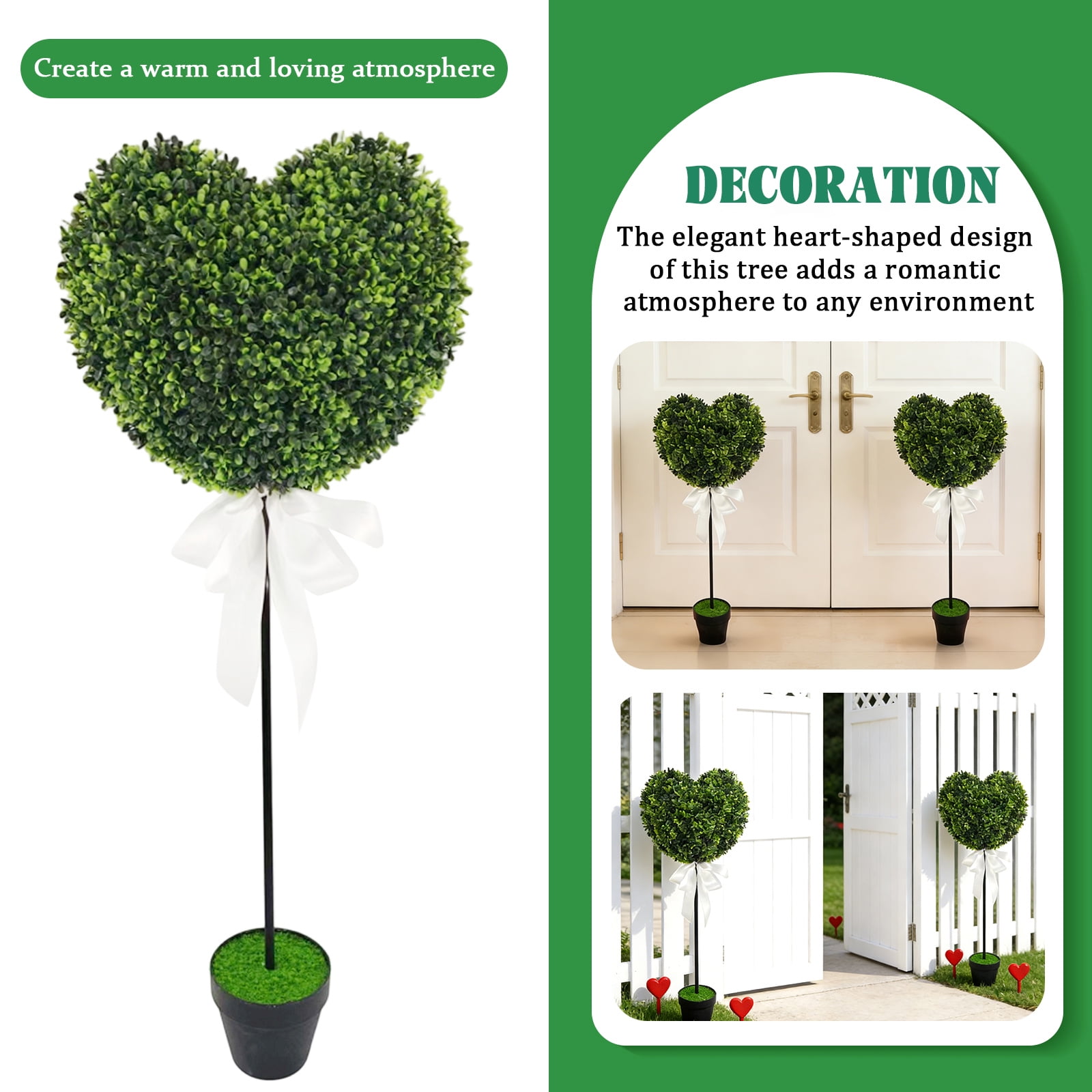 Boxwood Heart with Bow Topiary, Green and White, 30", Valentine's Day ...