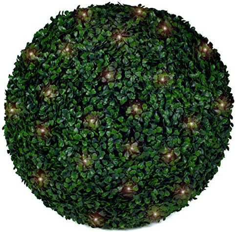 Boxwood Lighted Topiary Ball - 19" Artificial Pre-Lit Christmas Topiary ...