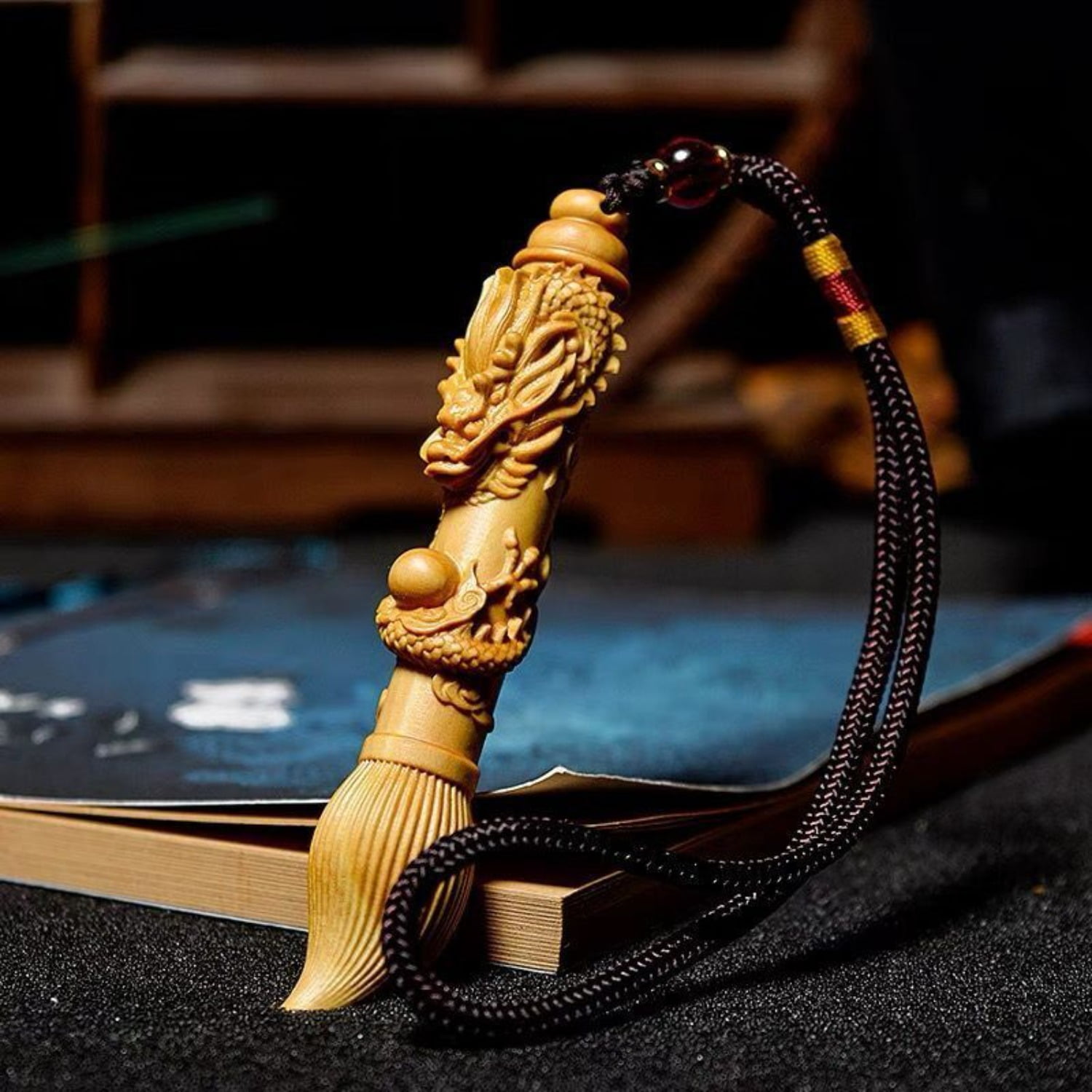 Boxwood Panlong Carving Handheld Wenwan Ornament Dragon Pattern Wooden ...