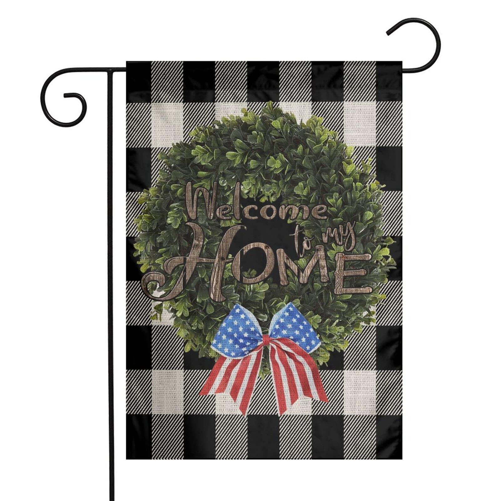 Boxwood Wreath Black And White Plaid Buffalo Check Welcome To My Home ...