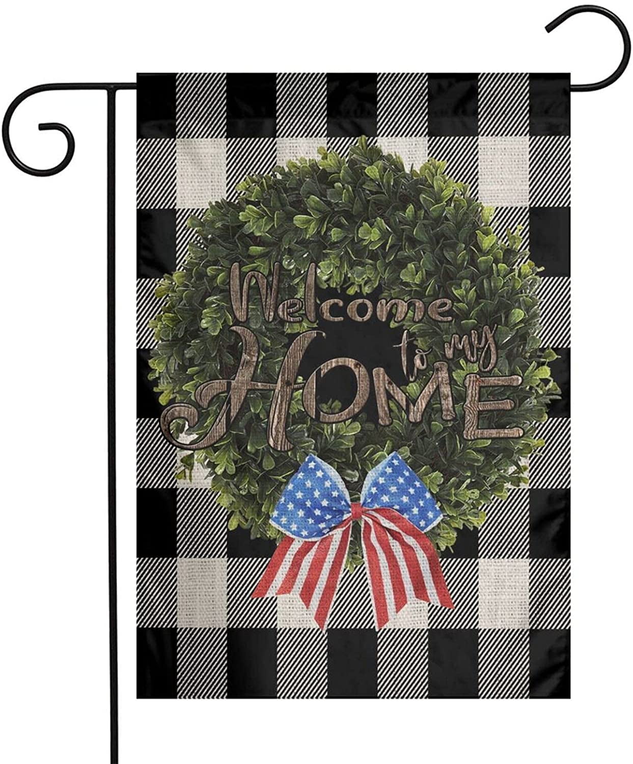 Boxwood Wreath Black And White Plaid Buffalo Check Welcome To My Home ...