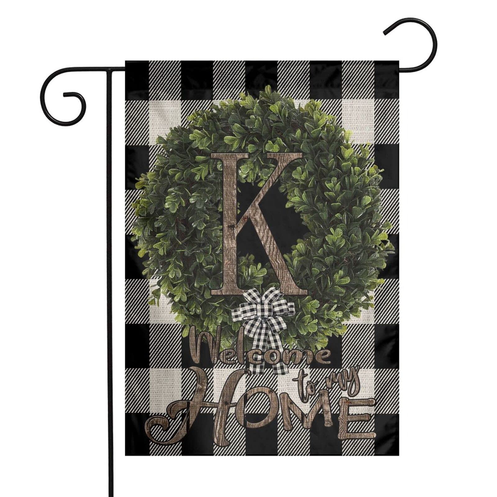 Boxwood Wreath Black And IFF17 White Plaid Buffalo Initial Name K ...