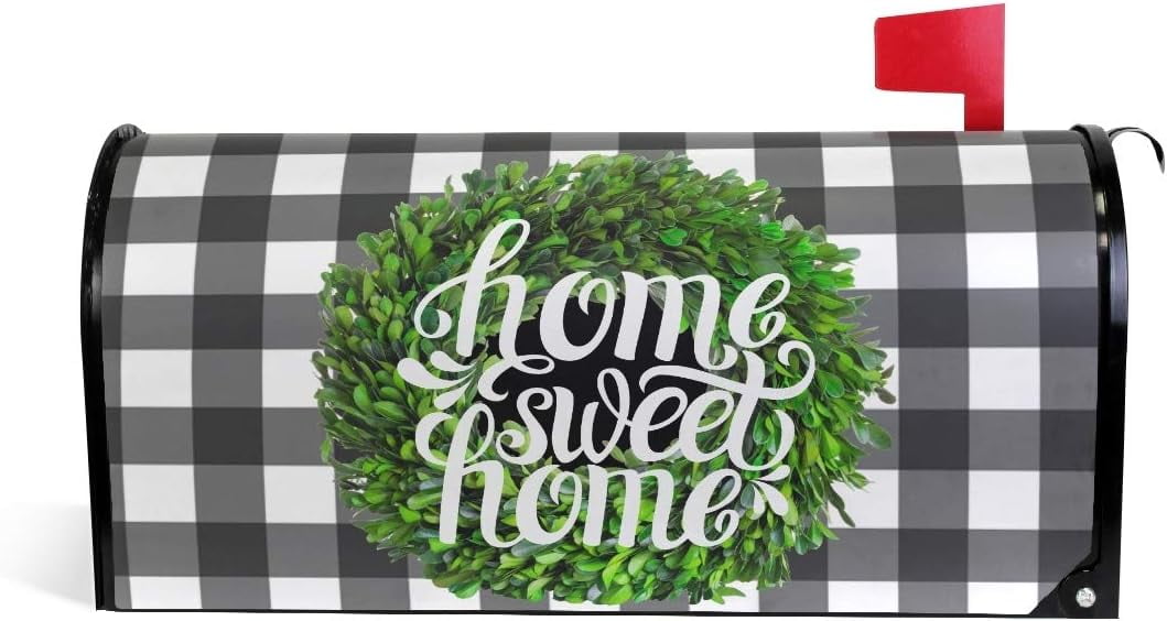 Boxwood Wreath Magnetic Mailbox Cover MailWraps Buffalo Check Plaid ...