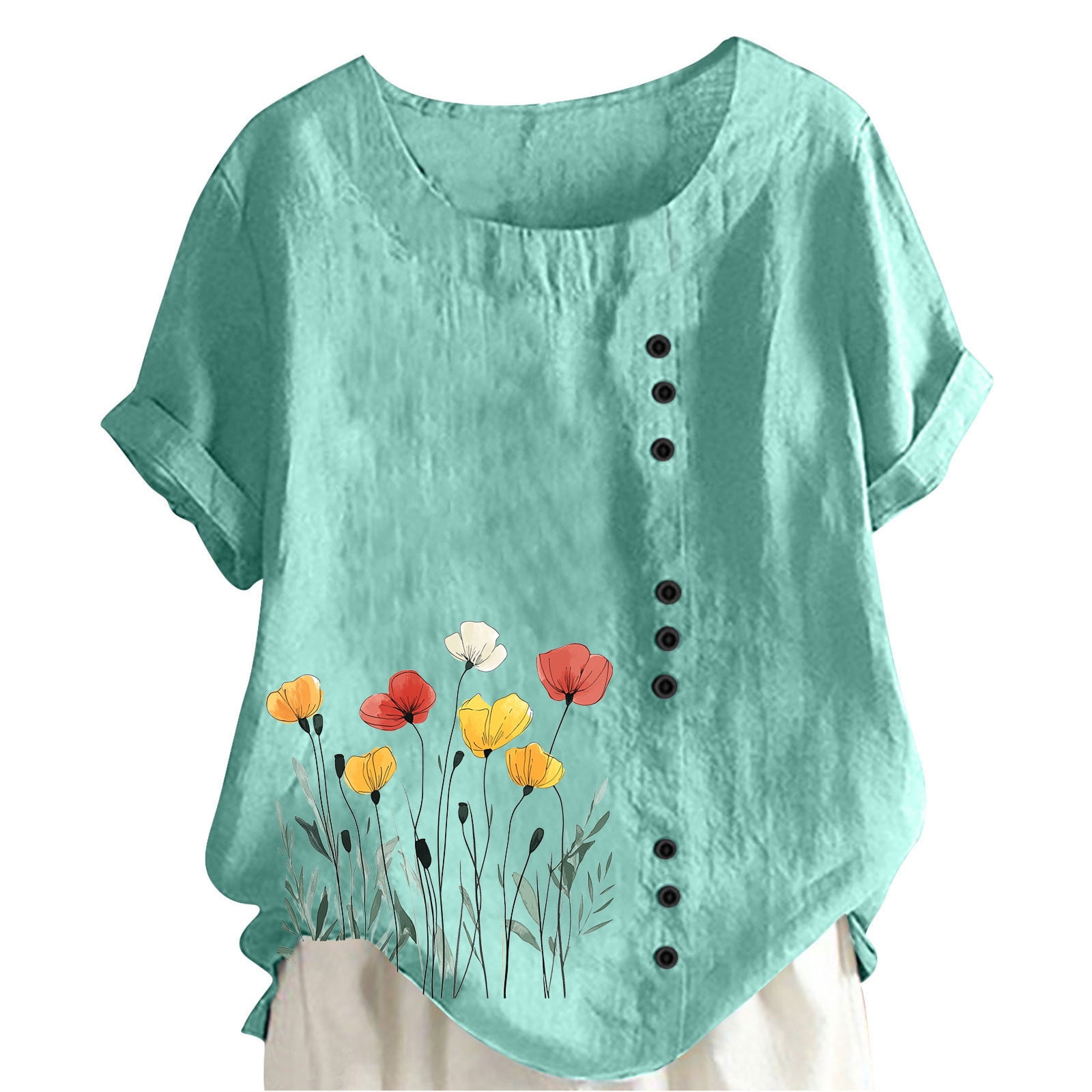 Boxy Cotton Linen Shirt Womens Cozy Linen Tunic for Hot Weather Button ...