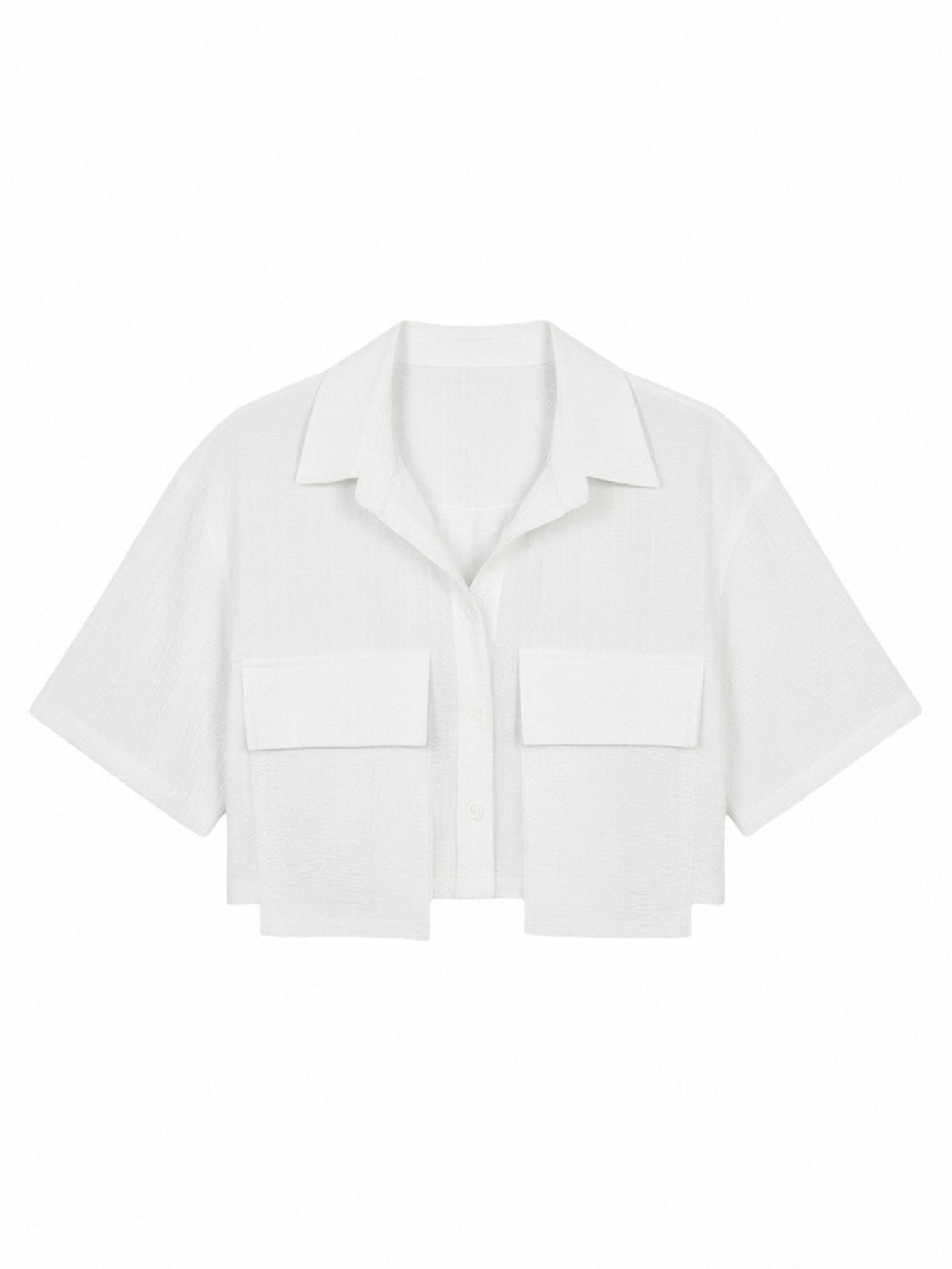 Boxy Cropped Woven Shirt with Stepped Hem and Dual Utility Pockets ...