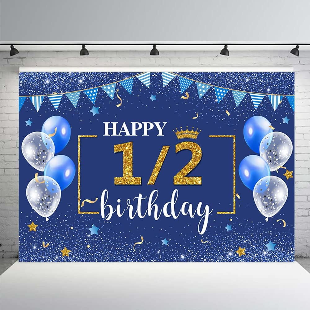 Boy 1/2 Birthday Backdrop 6 Months Birthday Party Decorations Banner ...