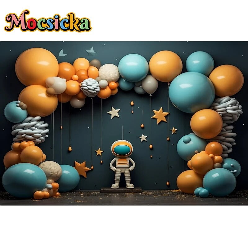 Boy 1st Birthday Photo Backdrop Astronaut Arch Balloon Decoration Props ...