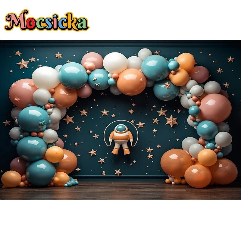 Boy 1st Birthday Photo Backdrop Astronaut Arch Balloon Decoration Props ...