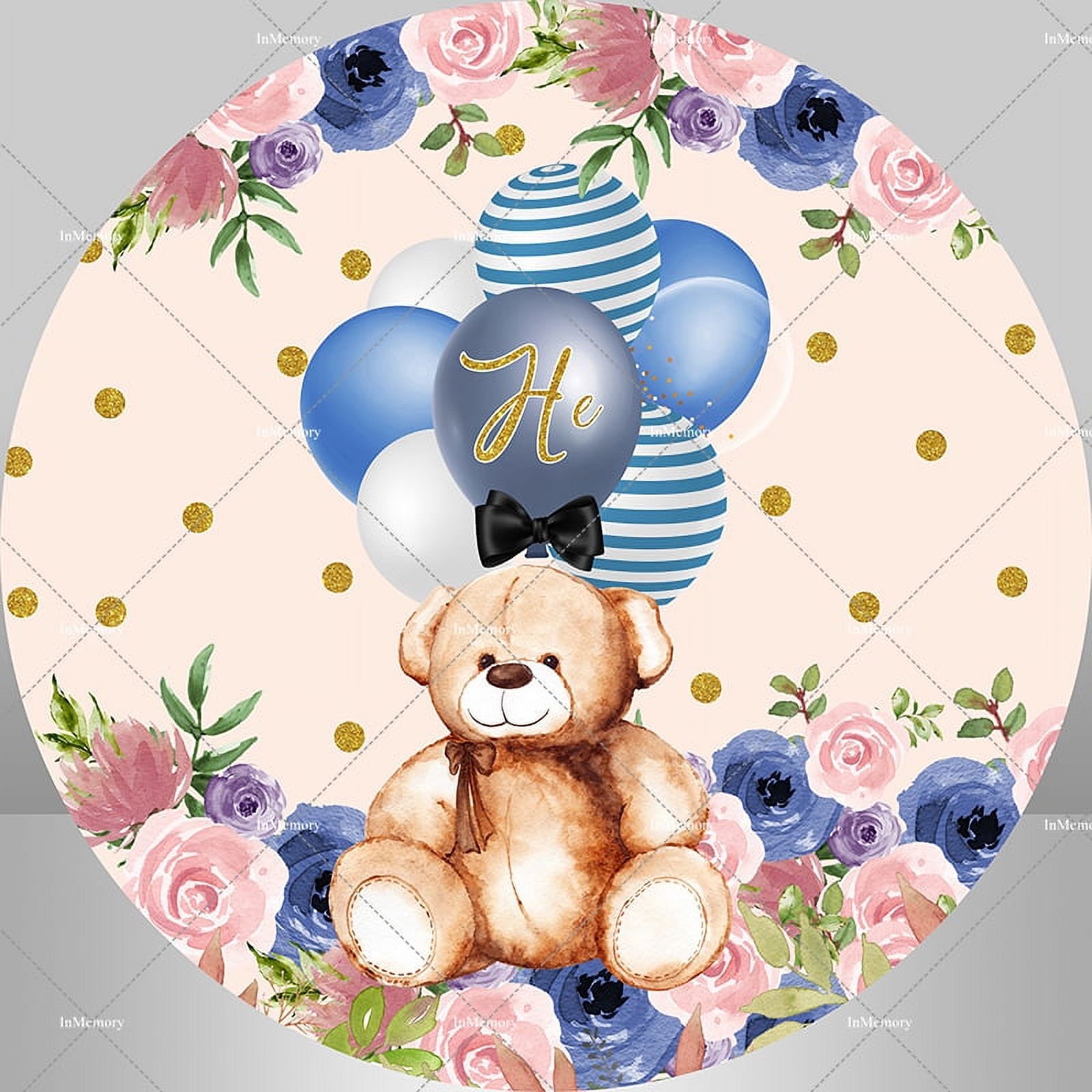 Boy 1st Birthday Round Backdrop Cover Customized Flower Blue Balloons ...