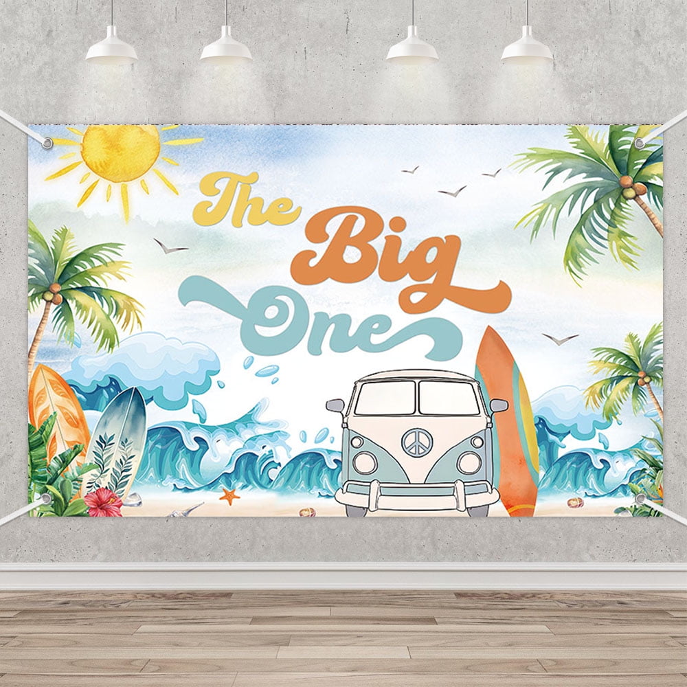 Boy 1st Birthday The Big One Surf Themed Backdrop Retro Surfboard ...