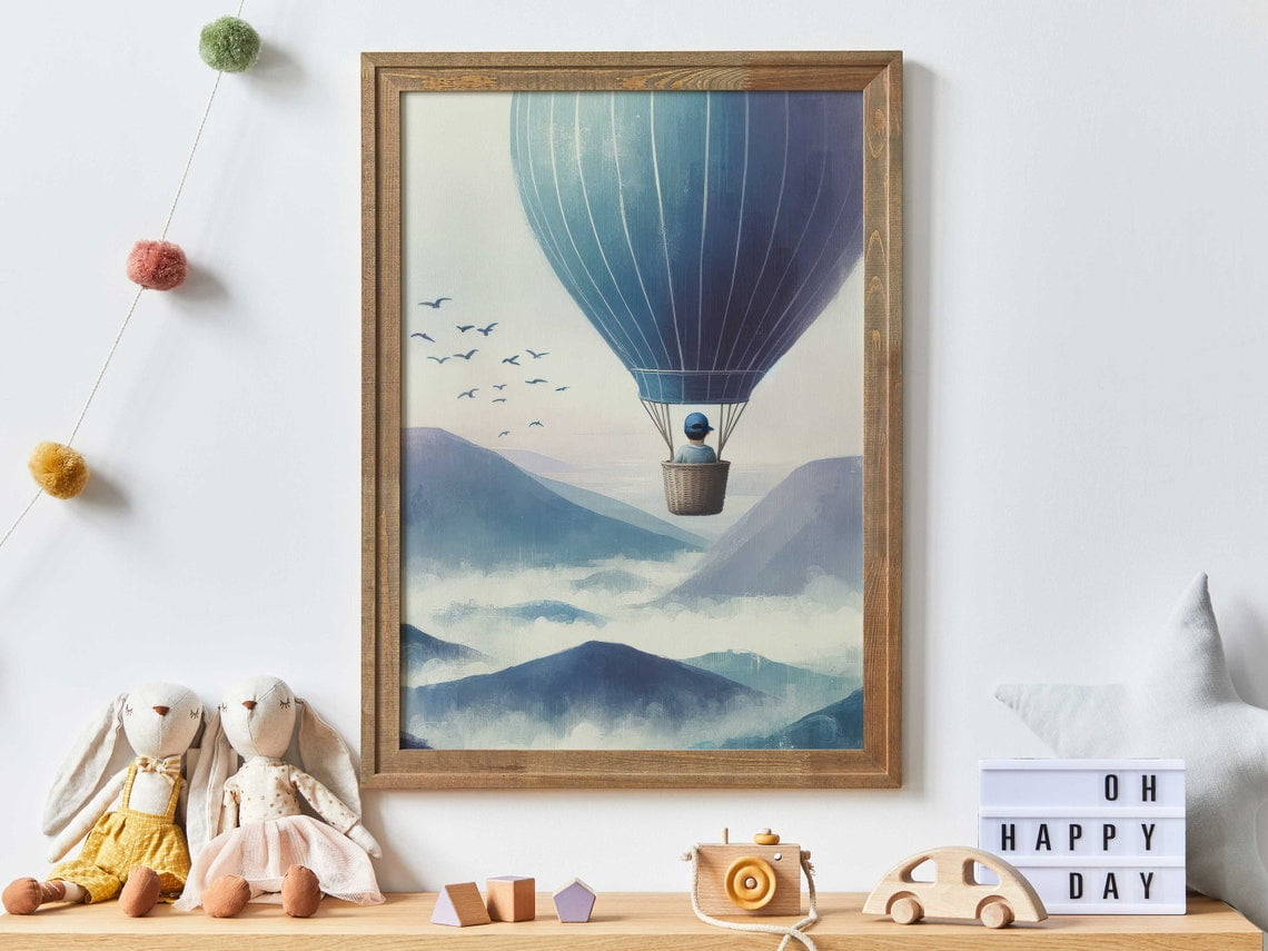 Boy Adventure Nursery Decor, Little Boy Flying Hot Air Balloon ...