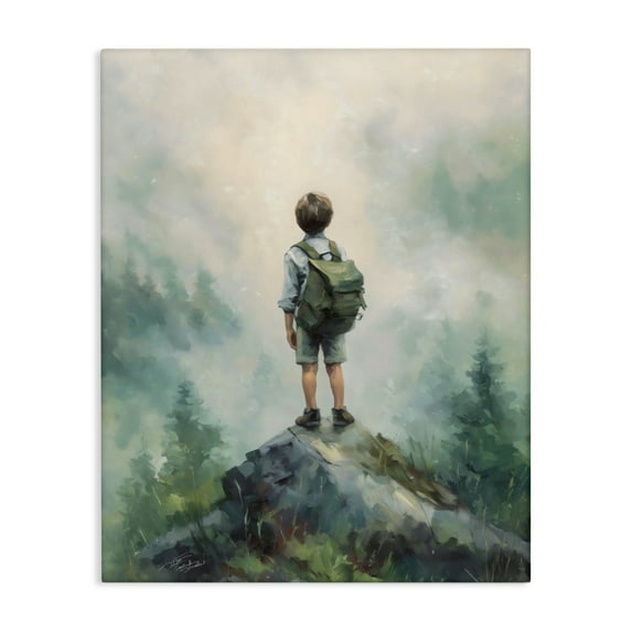 Boy Adventurer Atop Mountain Canvas Wall Art, design by Arlington ...