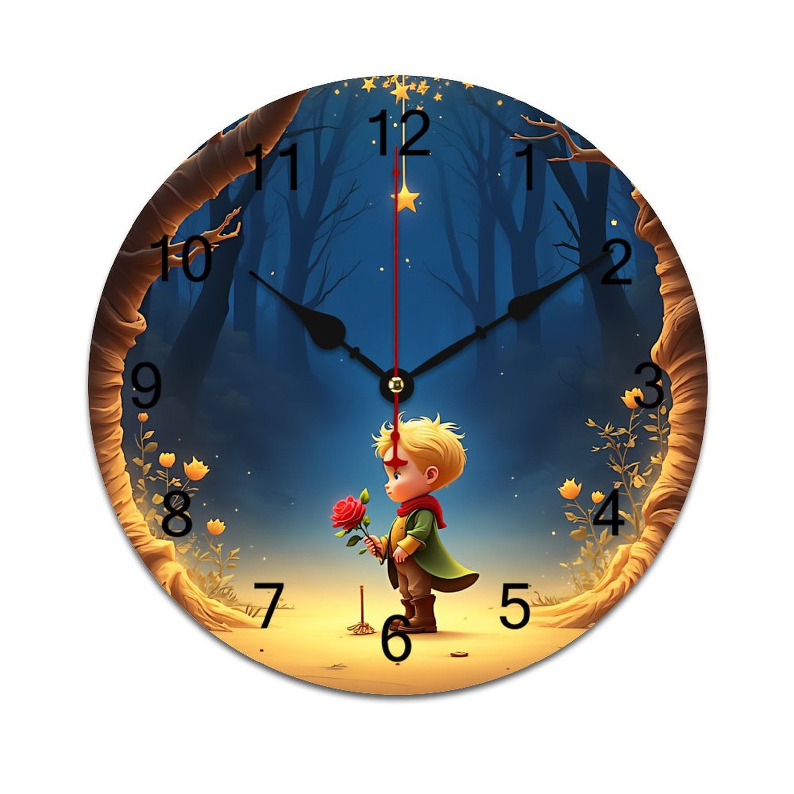 Boy And A Fox Red Rose Bedroom Wall Clock Large Modern Kitchen Dinning ...