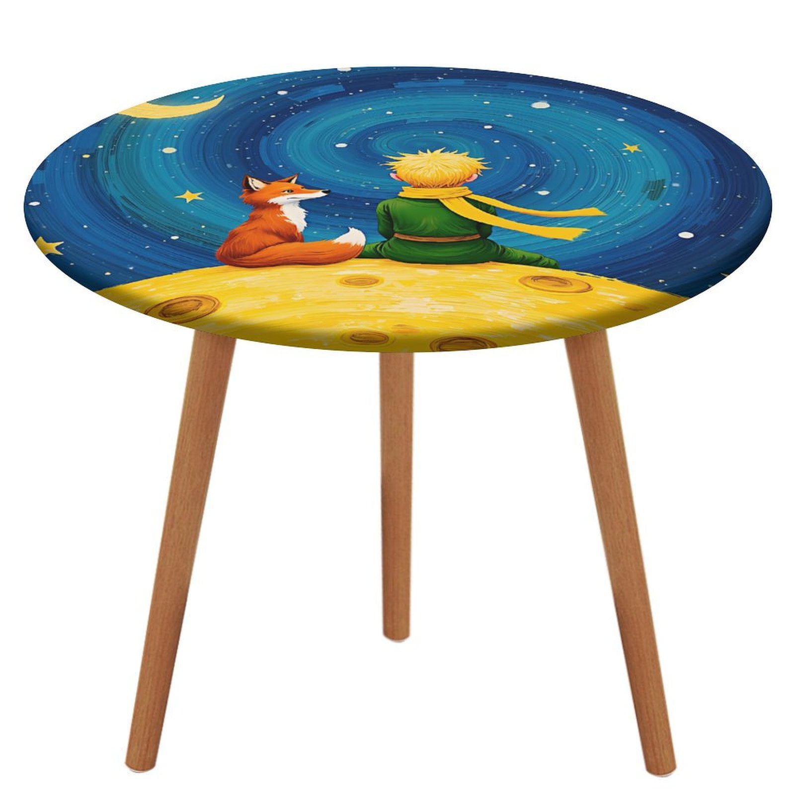 Boy And A Fox Red Rose Pattern Round Tablecloth Waterproof Elastic ...