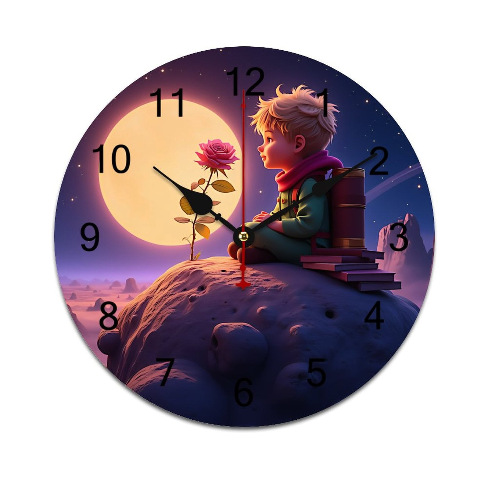 Boy And A Fox Red Rose Time Decorative Wall Clocks Round Large Wall ...