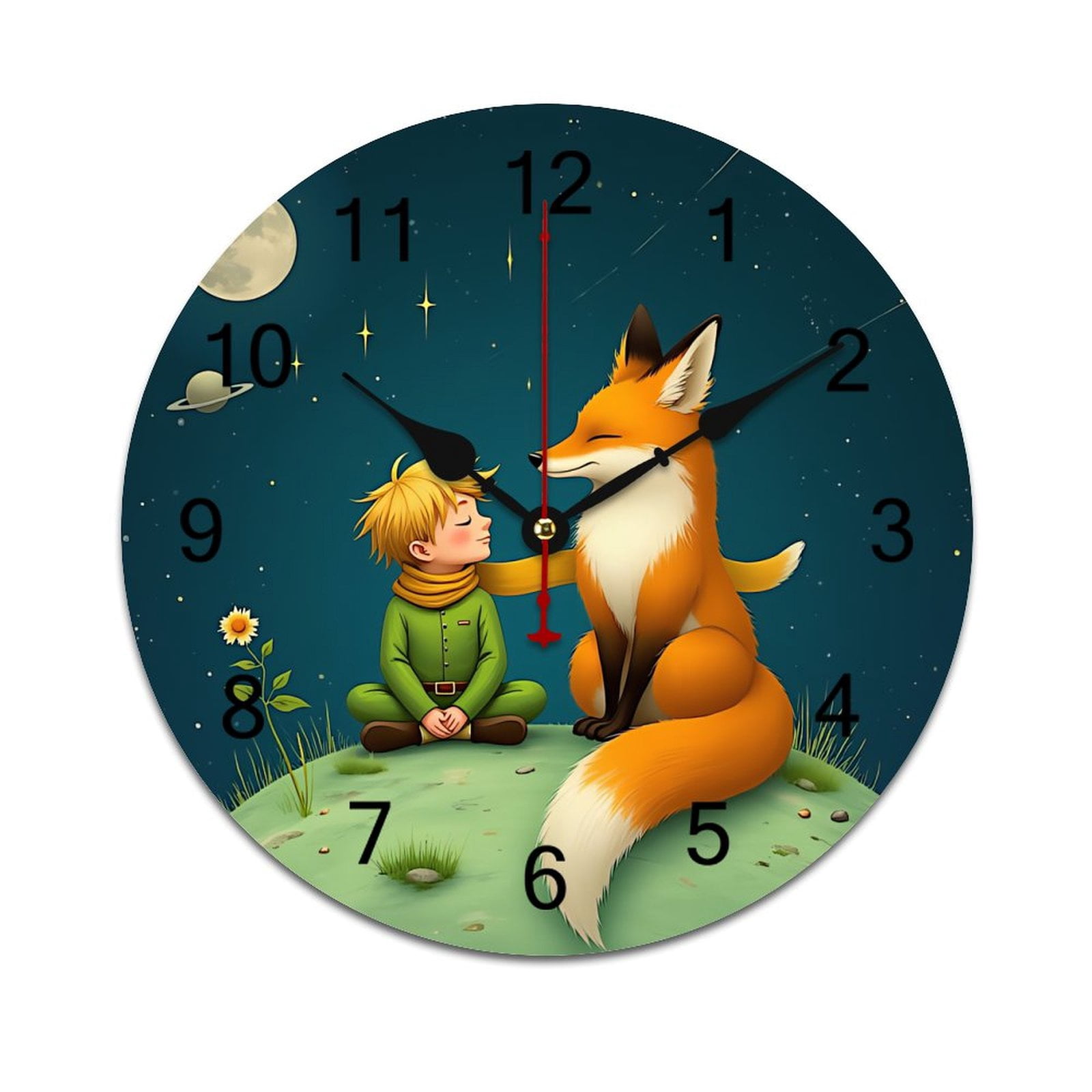 Boy And A Fox Red Rose Time Decorative Wall Clocks Round Large Wall ...