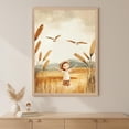 Boy And Birds In Flight Serene Nature Scene Wall Art Golden Field ...