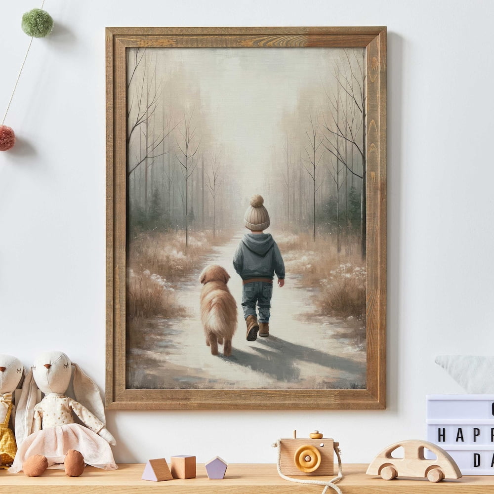 Boy And Dog Print Golden Retriever Nursery Decor Rustic Nursery Dog ...