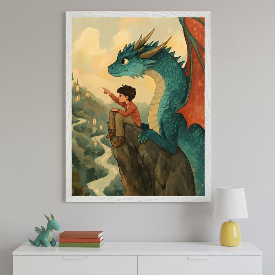 Boy And Dragon Fantasy Adventure Wall Art Whimsical Storybook Nursery ...