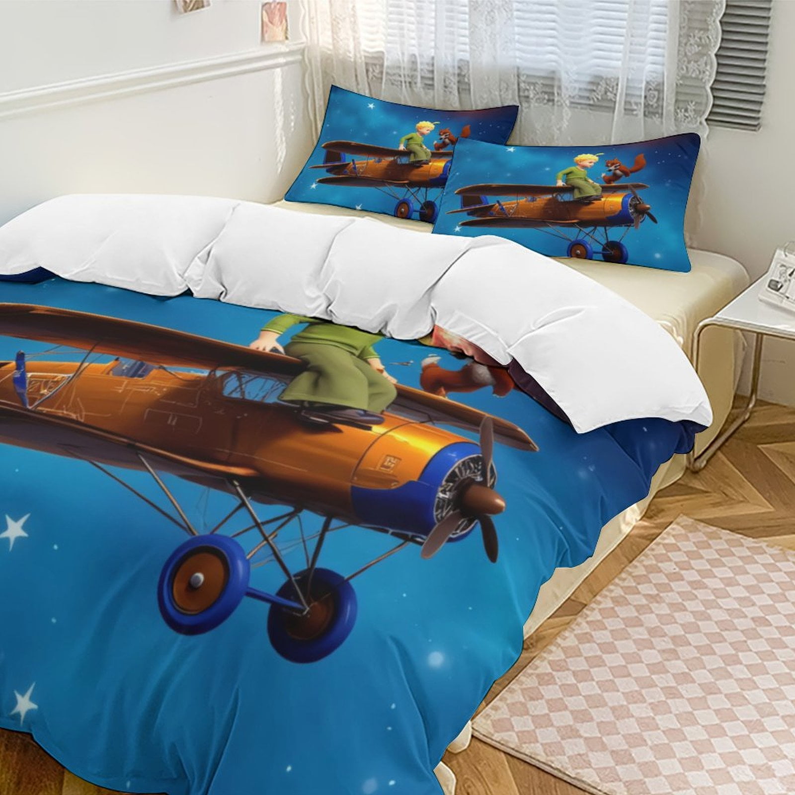 Boy And Fox Flying in Airplane 3D Duvet Cover Set Quilt Cover Theme of ...