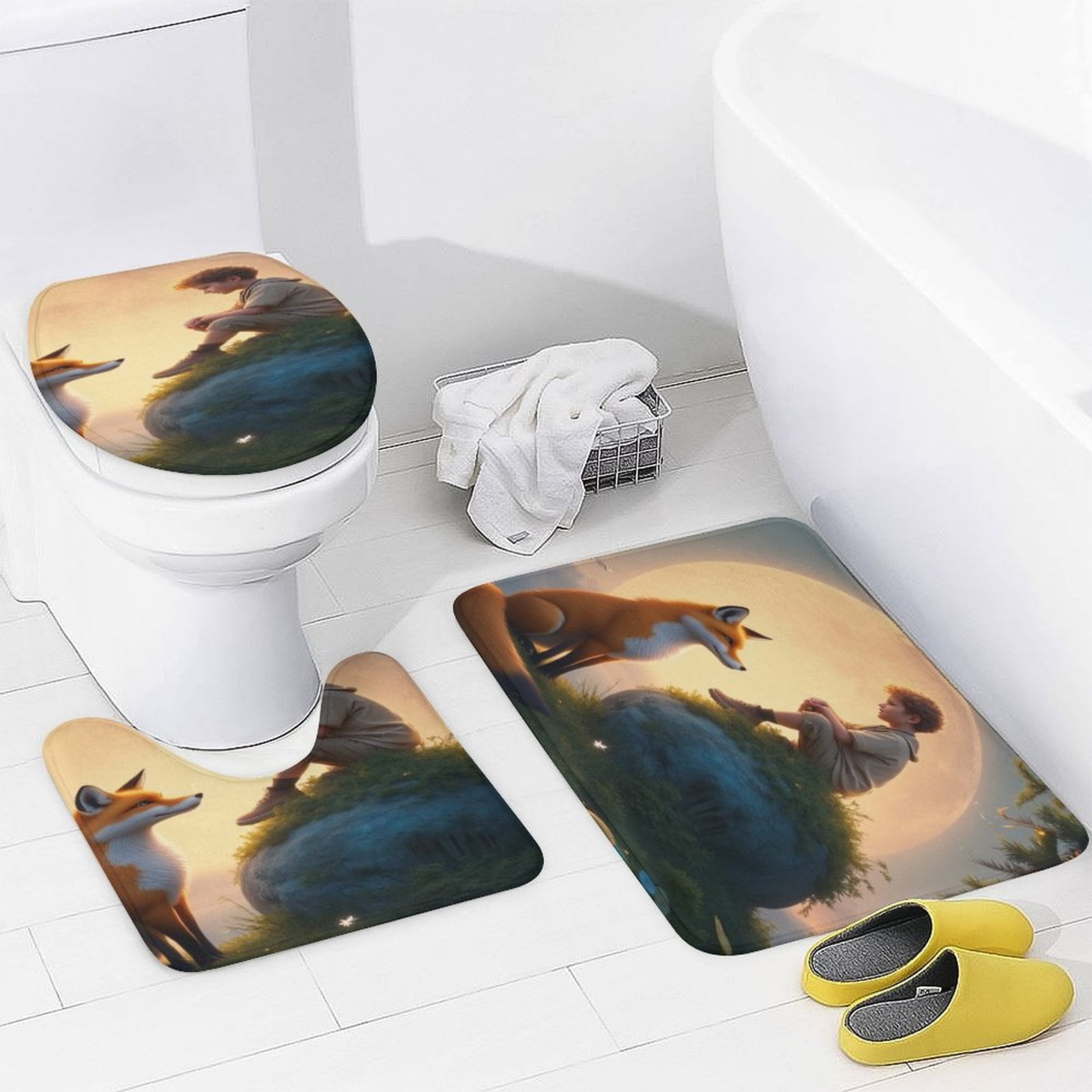 Boy And Fox Under Moon Bathroom Mats Sets 3 Piece, Bath Mat Earth Quick ...