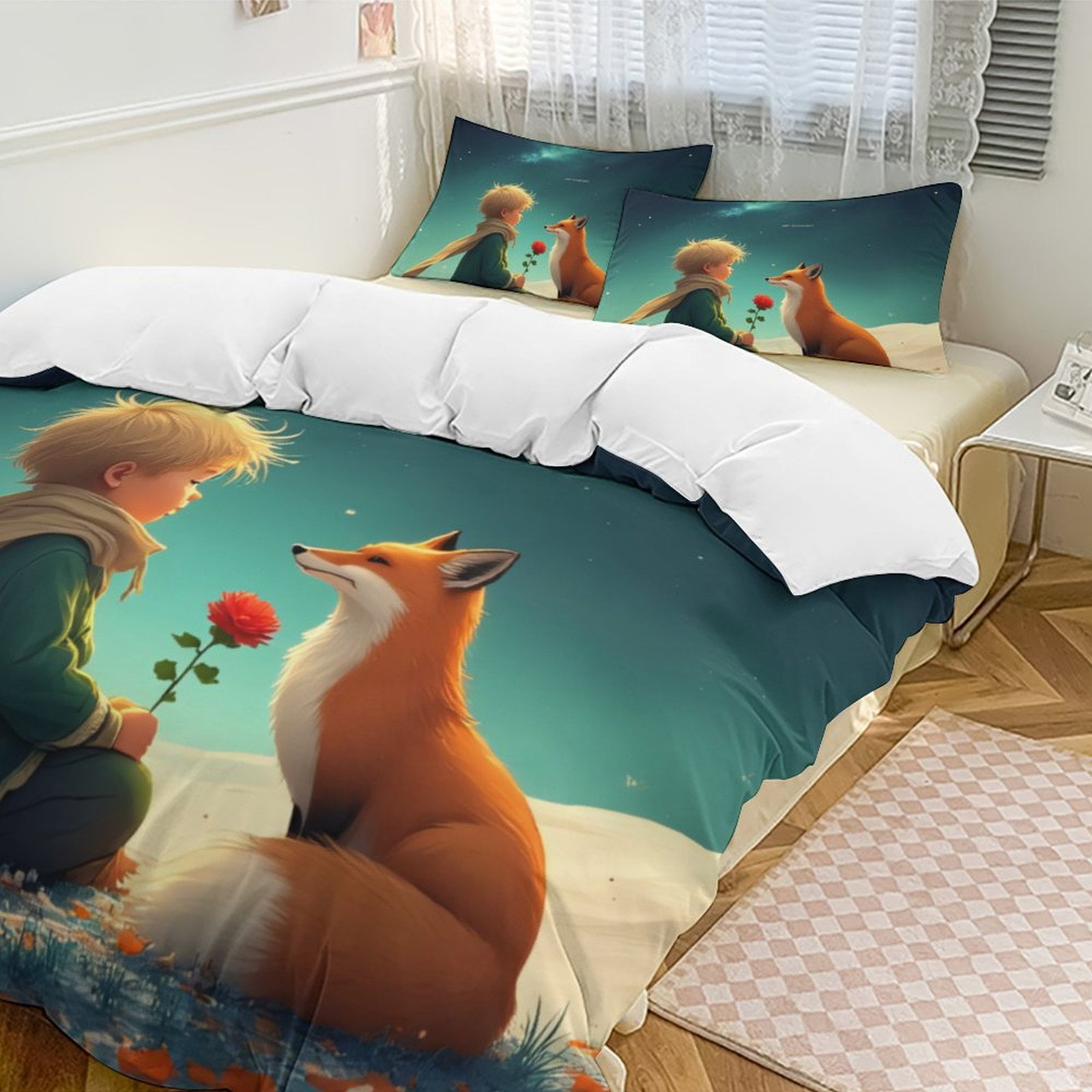 Boy And Fox Under Stars 3D Duvet Cover Set Quilt Cover Theme of Kid Boy ...