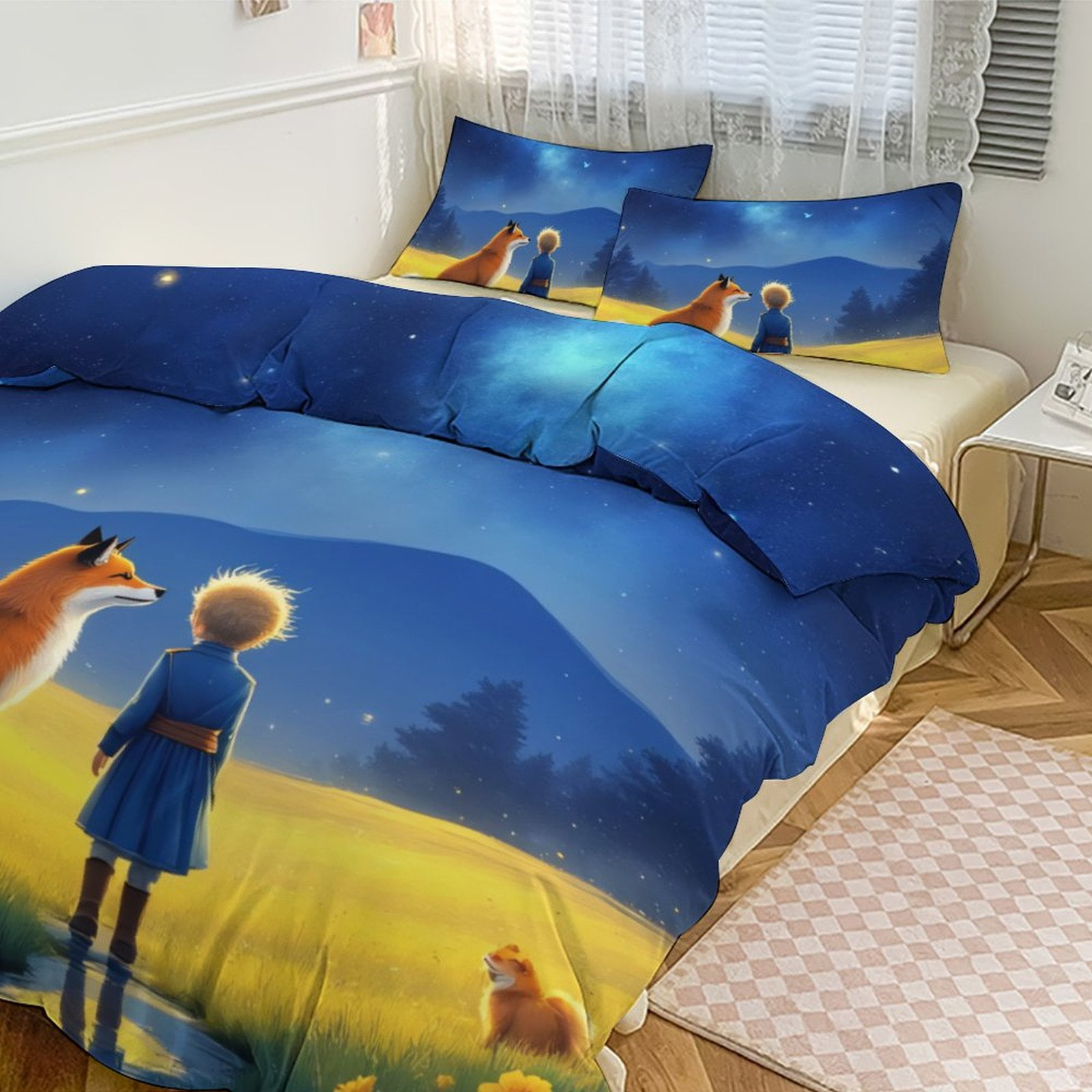 Boy And Fox Under Stars 3D Duvet Cover Set Quilt Cover Theme of Kid Boy ...