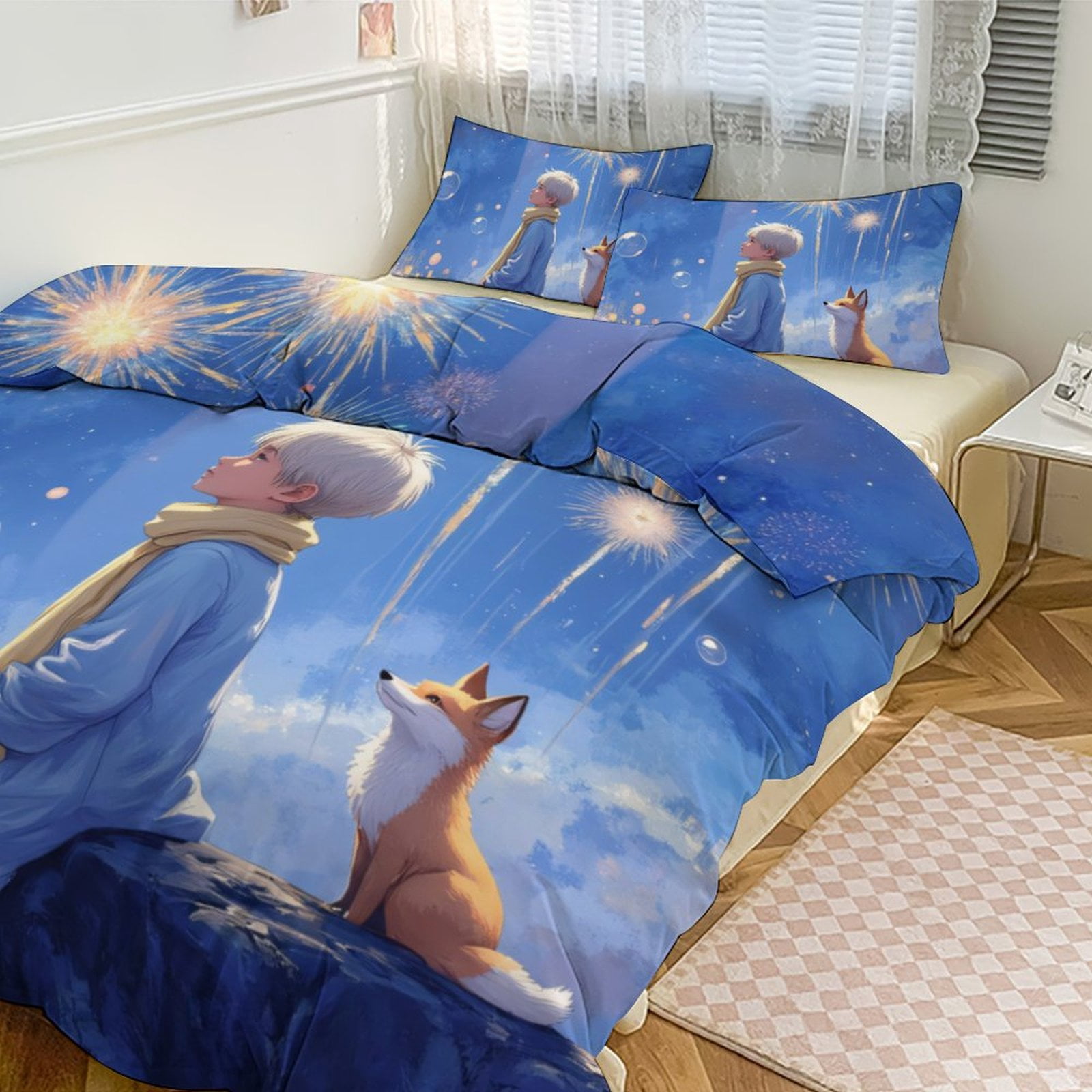 Boy And Fox Watching Fireworks 3D Duvet Cover Set Quilt Cover Theme of ...