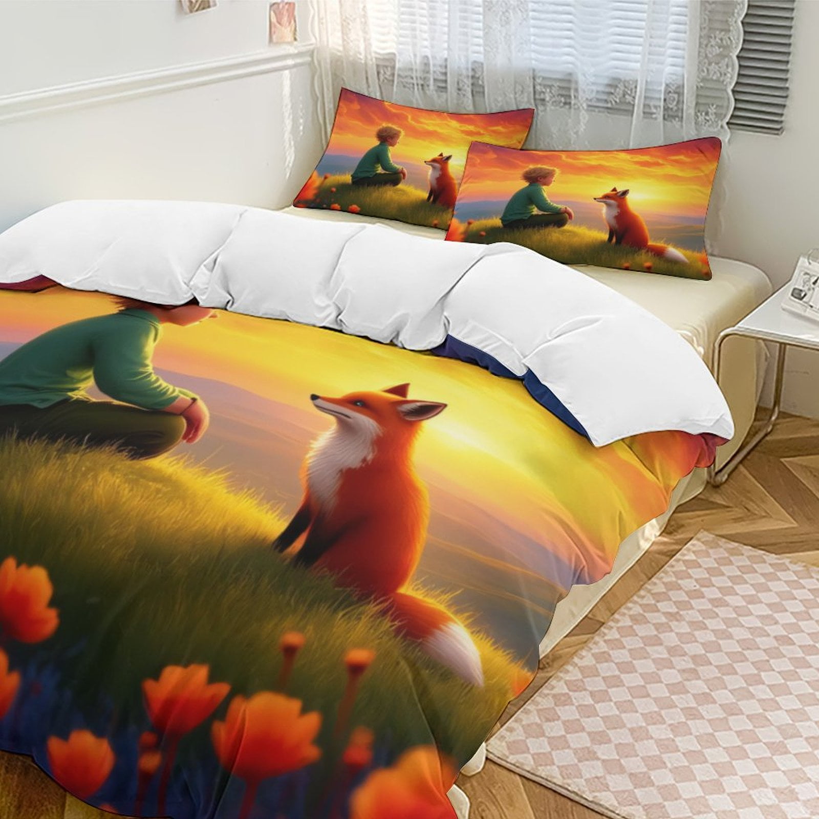 Boy And Fox at Sunset 3D Duvet Cover Set Quilt Cover Theme of Kid Boy ...