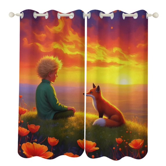 Boy And Fox at Sunset Luxury Window Curtains Blinds for Living Room ...