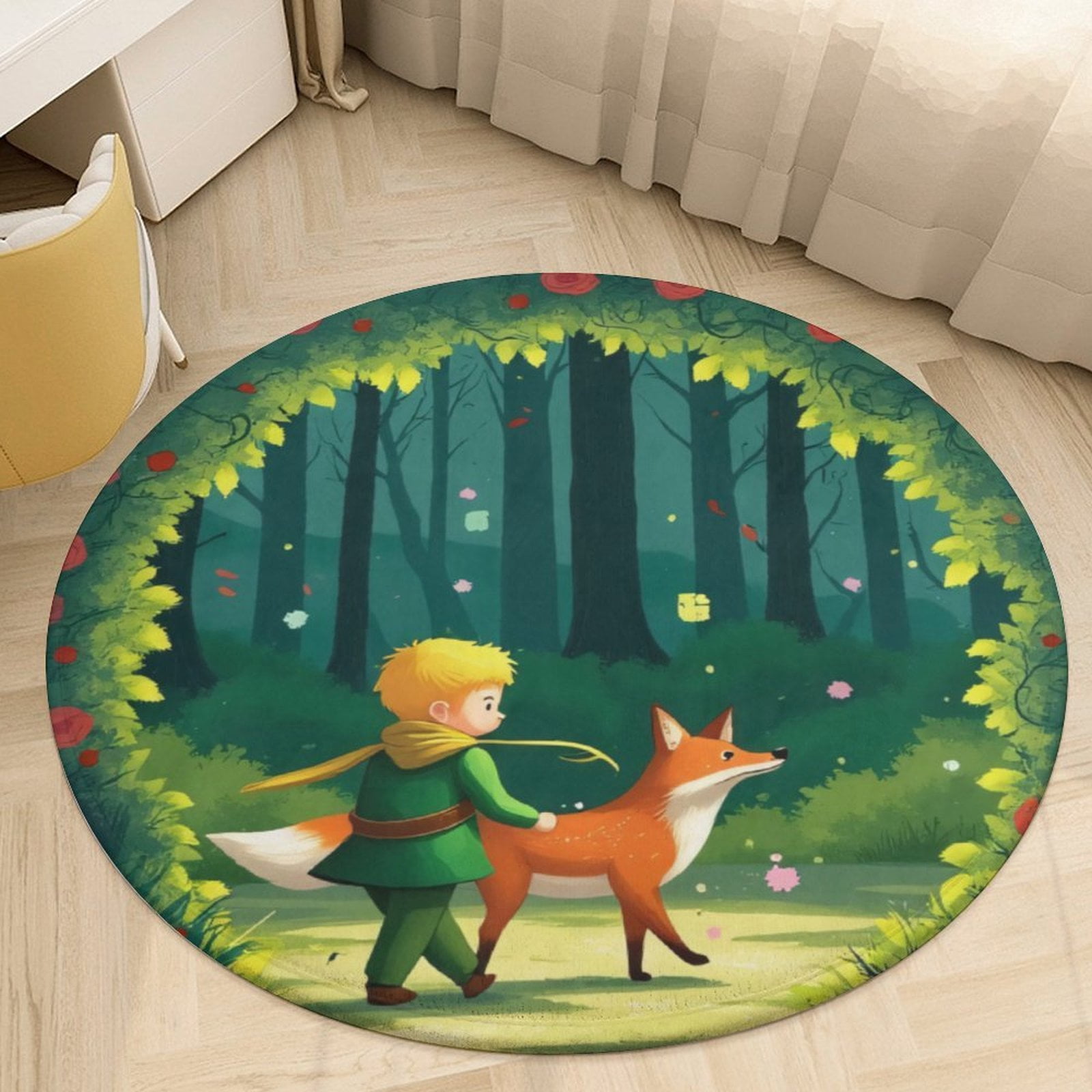 Boy And Fox in Enchanted Forest Round Area Rugs for Bedroom Living Room ...
