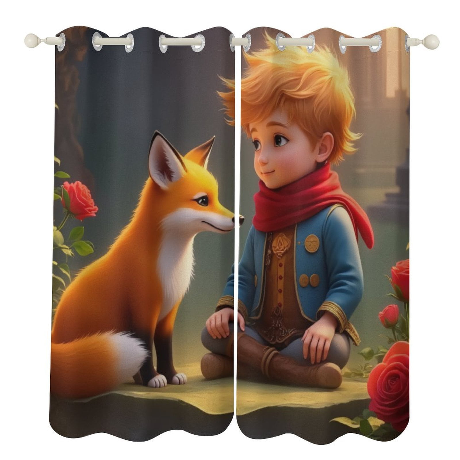 Boy And Fox in Garden Luxury Window Curtains Blinds for Living Room ...